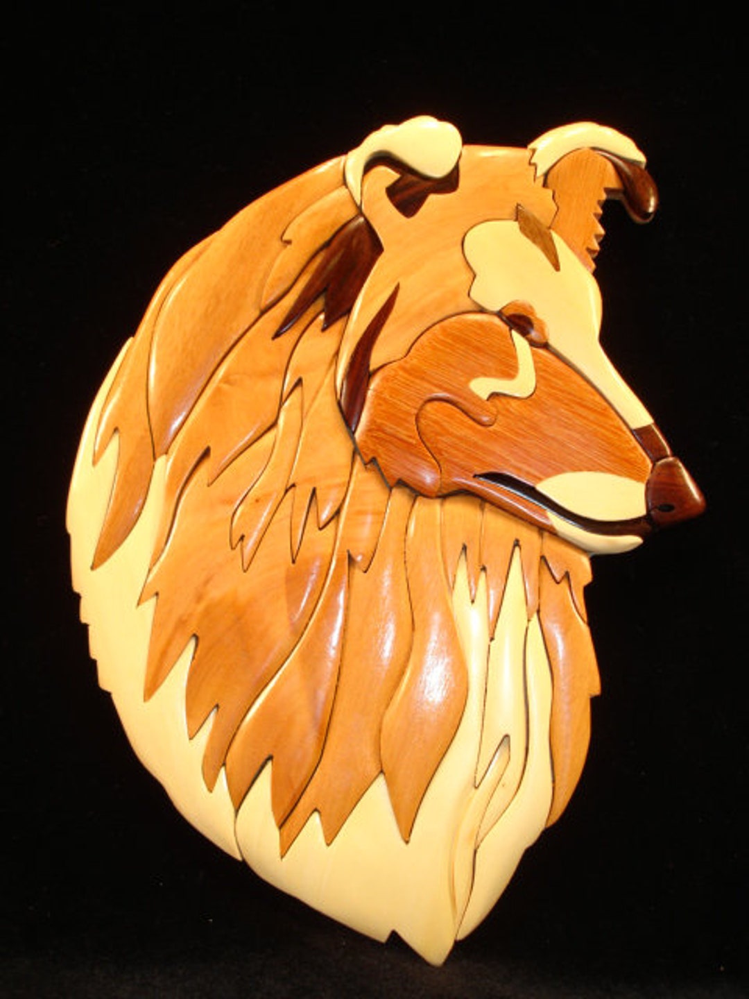 Beautifully Hand Crafted 3 Dimensional Intarsia Wood Art COLLIE Dog ...
