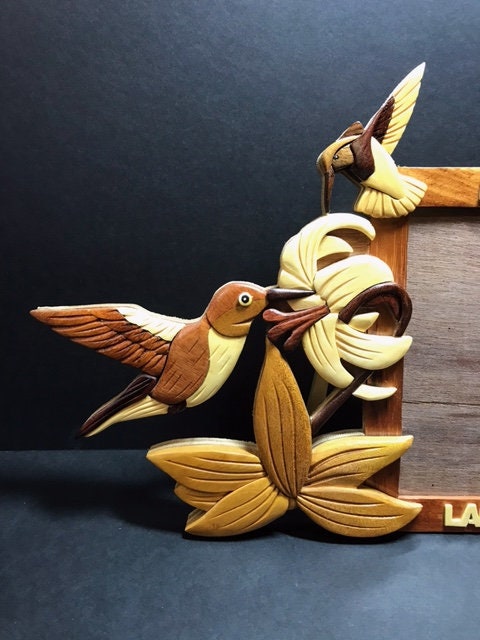Beautifully Hand Crafted 3 Dimensional Intarsia Wood Art HUMMINGBIRD ...