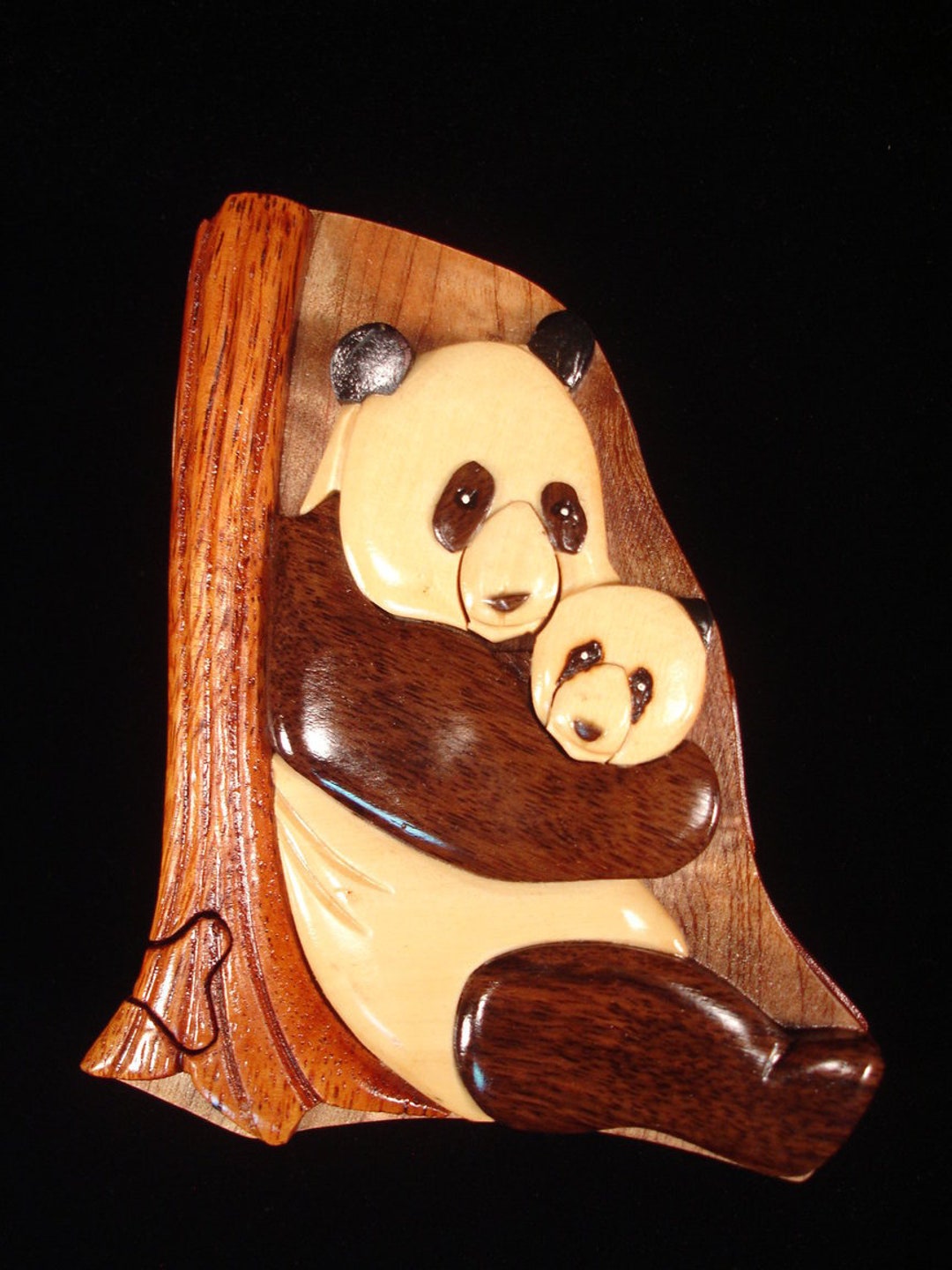 Beautifully Hand Crafted 3 Dimensional Intarsia Wood Art PANDA BEAR and ...
