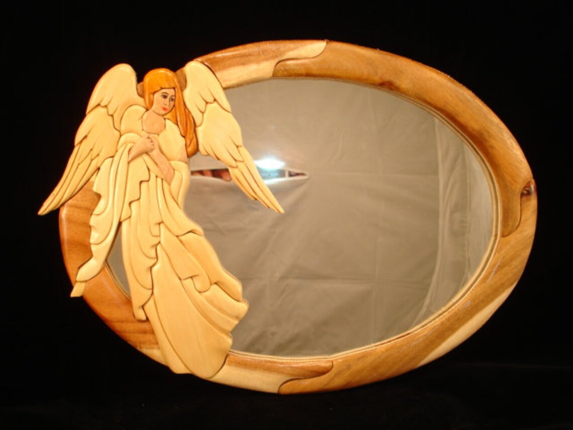 Beautifully Hand Crafted 3 Dimensional Intarsia Wood Art LOVING ANGEL ...
