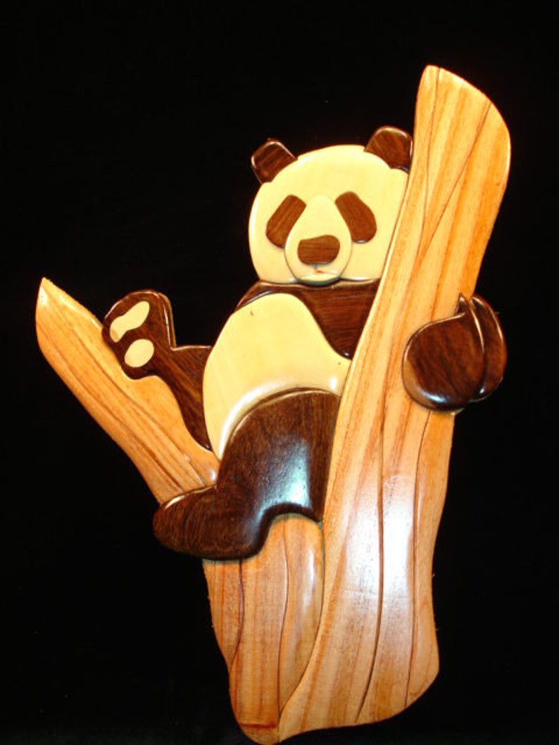 Beautifully Hand Crafted 3 Dimensional Intarsia Wood Art PANDA BEAR ...