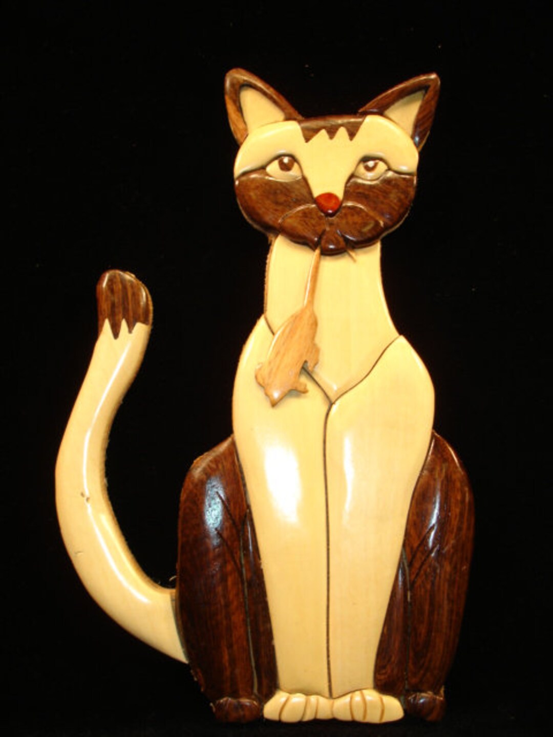 Beautifully Hand Crafted 3 Dimensional Intarsia Wood Art CAT & MOUSE ...