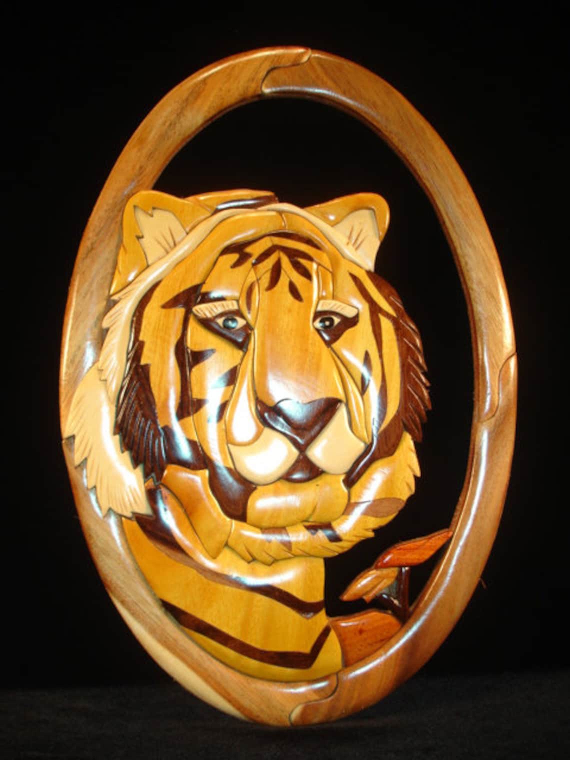 Beautifully Hand Crafted 3 Dimensional Intarsia Wood Art TIGER Portrait ...