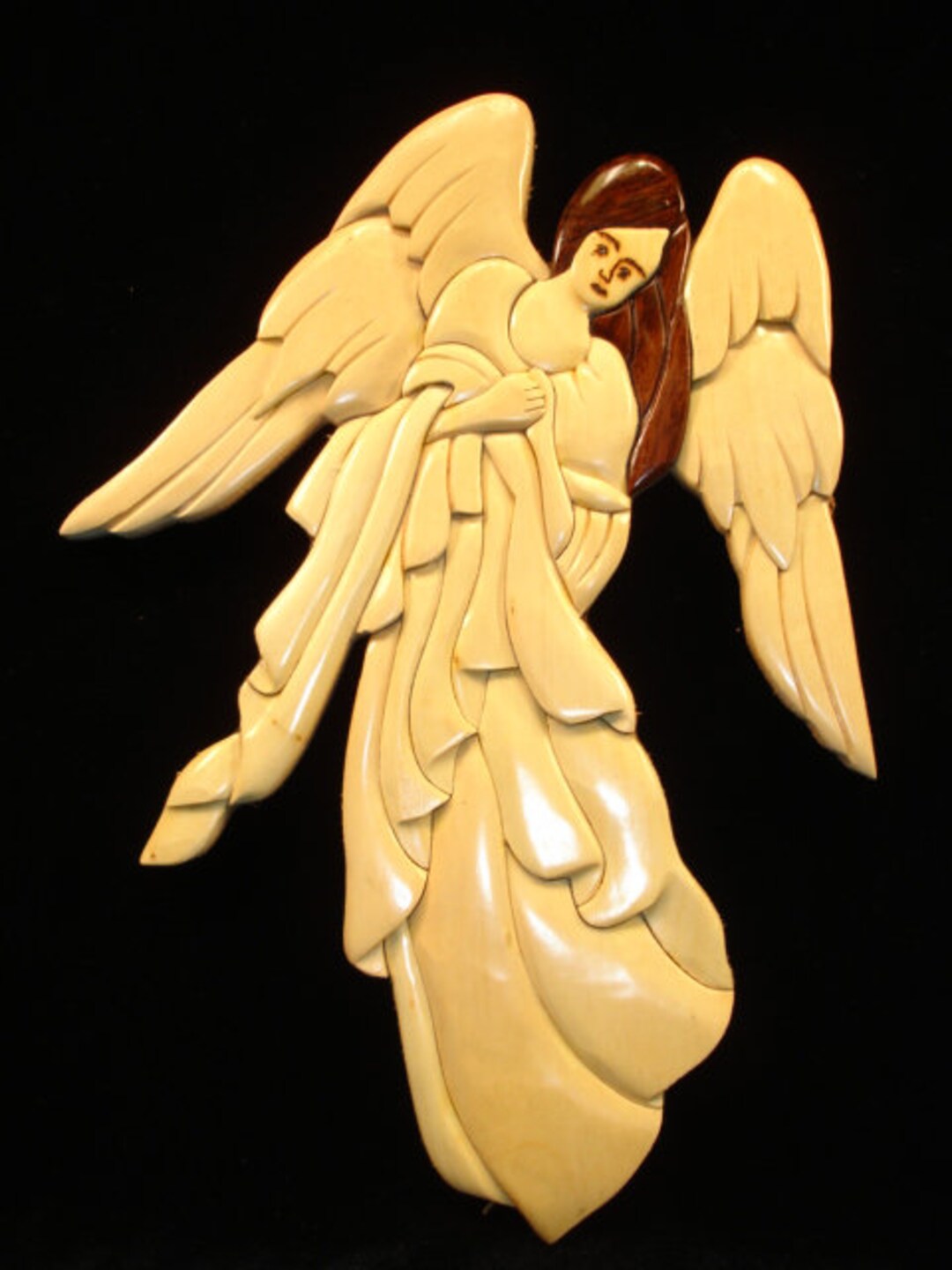 Beautifully Hand Crafted 3 Dimensional Intarsia Wood Art LOVING ANGEL ...
