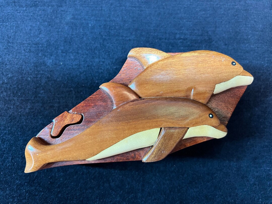 Beautifully Hand Crafted 3 Dimensional Intarsia Wood Art DOLPHIN MATES ...