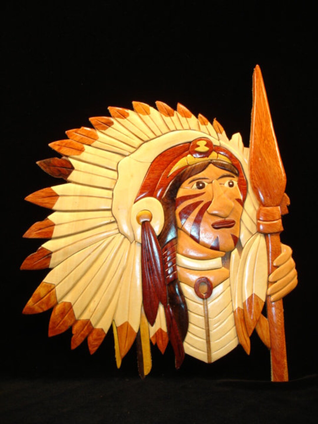 Beautifully Hand Crafted 3 Dimensional Intarsia Wood Art INDIAN CHIEF ...