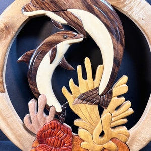 Beautifully Hand Crafted 3 Dimensional Intarsia Wood Art DOLPHIN MATES ...