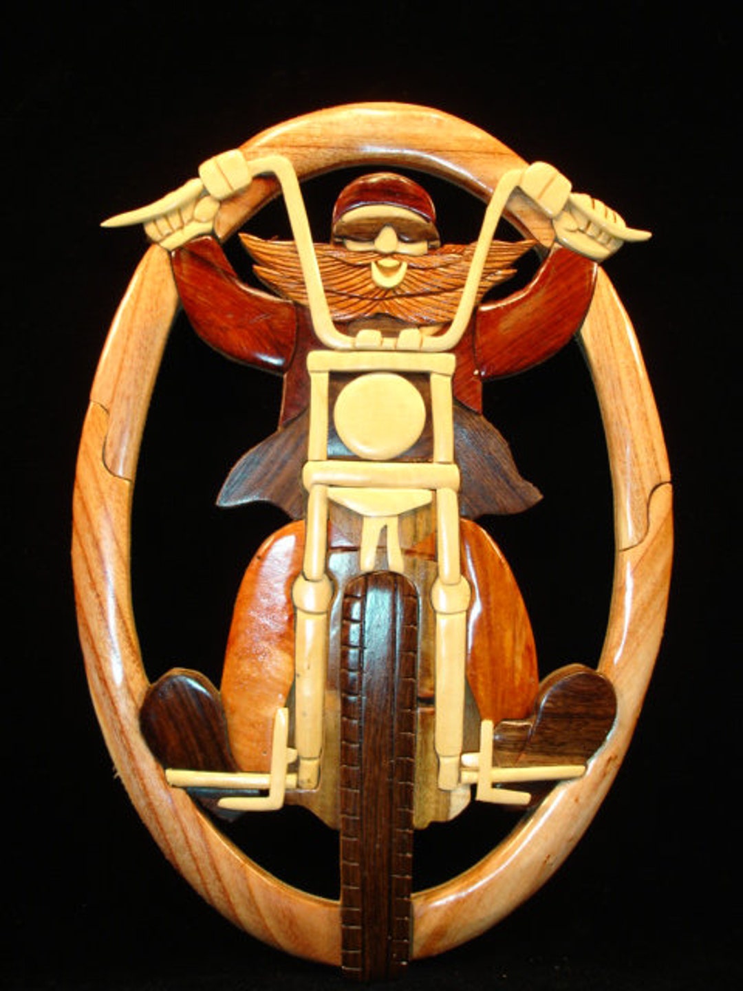 Beautifully Hand Crafted 3 Dimensional Intarsia Wood Art BIKER Sign ...