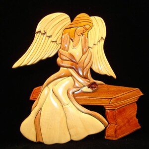 Beautifully Hand Crafted 3 Dimensional Intarsia Wood Art CARING ANGEL ...