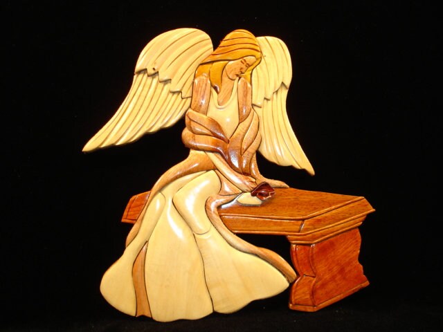 Beautifully Hand Crafted 3 Dimensional Intarsia Wood Art CARING ANGEL ...
