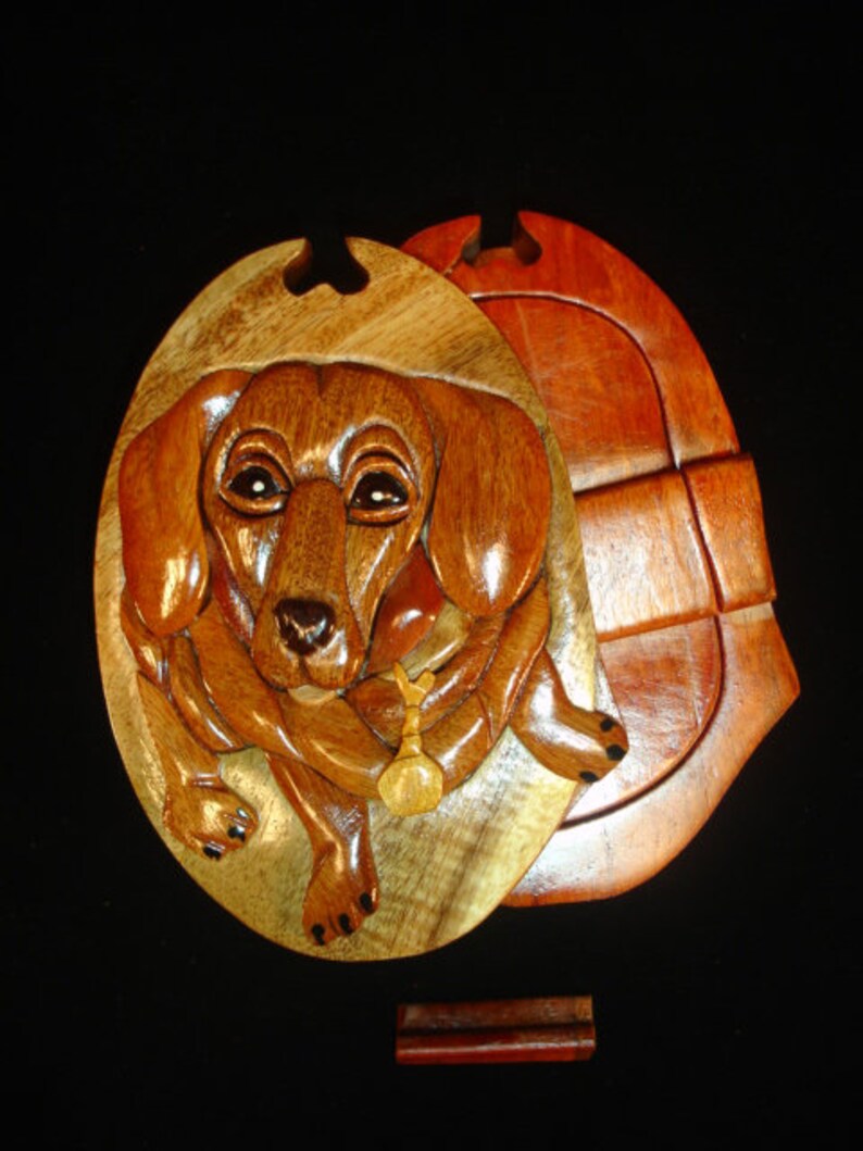 Beautifully Hand Crafted 3 Dimensional Intarsia Wood Art DACHSHUND Dog ...