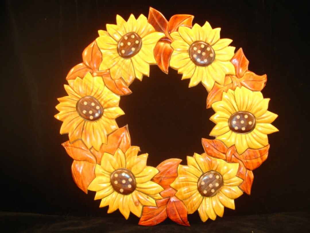 Beautifully Hand Crafted 3 Dimensional Intarsia Wood Art SUNFLOWER ...
