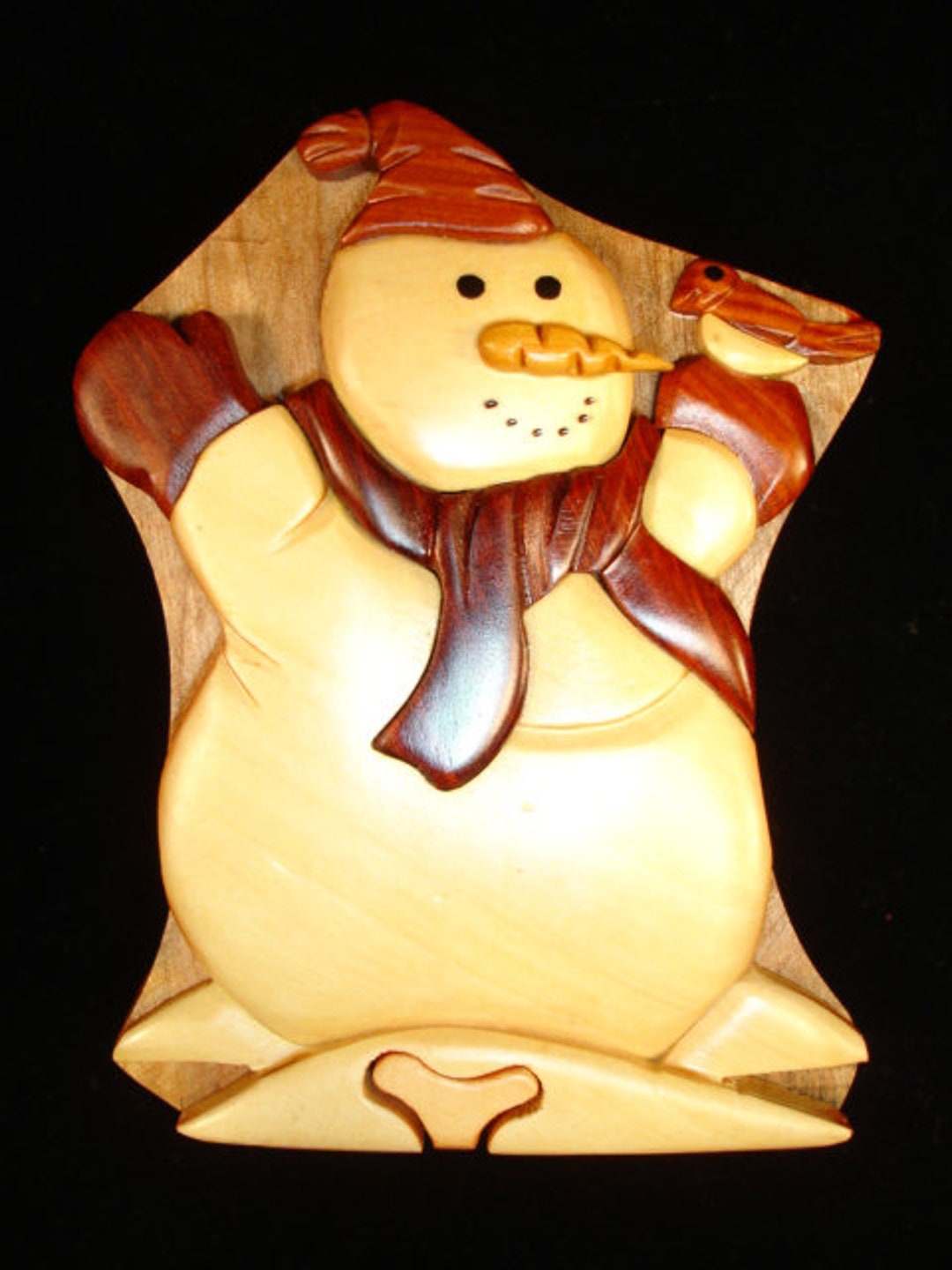 Beautifully Hand Crafted 3 Dimensional Intarsia Wood Art SNOWMAN and ...
