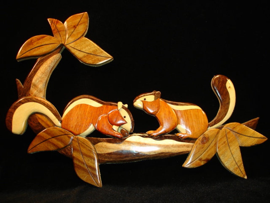 Beautifully Hand Crafted 3 Dimensional Intarsia Wood Art CHIPMUNK MATES ...