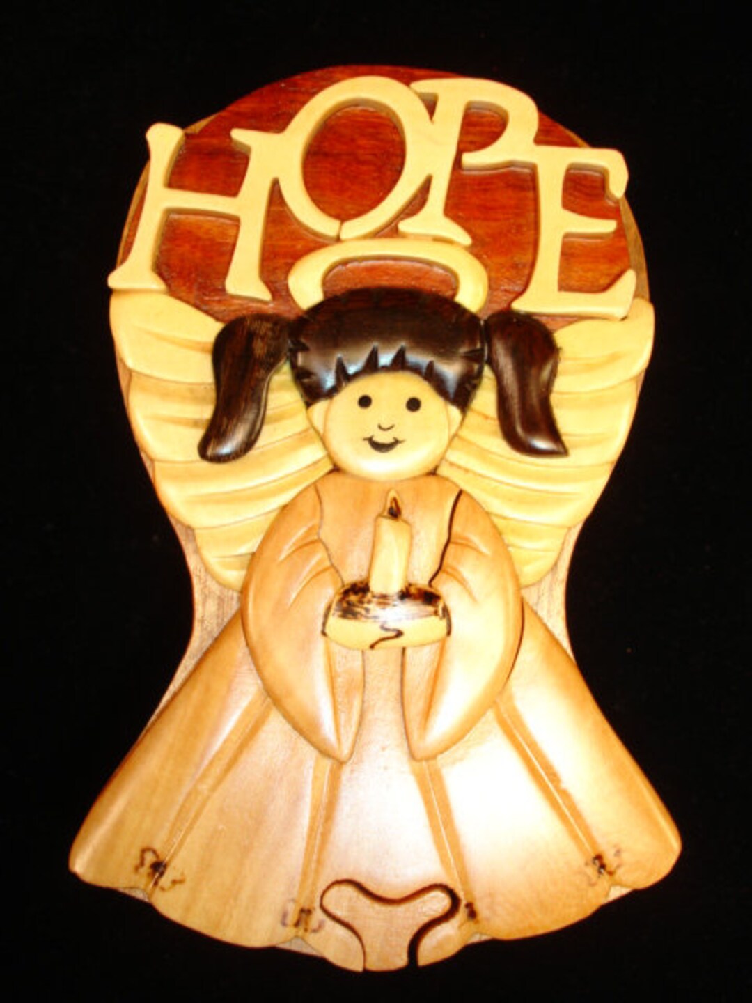 Beautifully Hand Crafted 3 Dimensional Intarsia Wood Art HOPE ANGEL ...