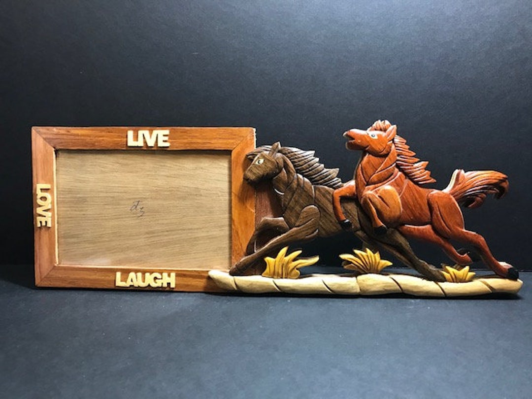 Beautifully Hand Crafted 3 Dimensional Intarsia Wood Art HORSE MATES ...
