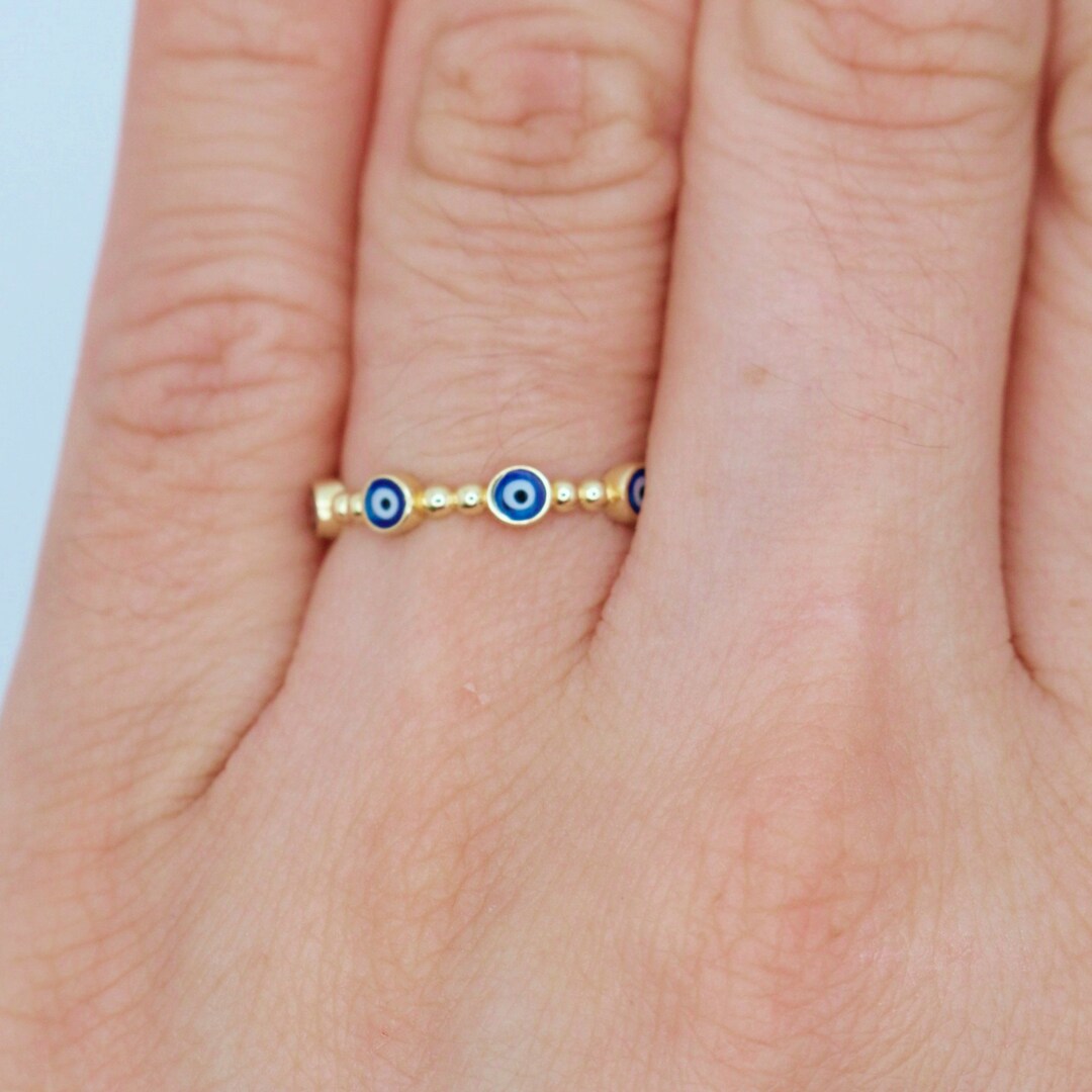 14k Gold Blue Evil Eye Ring for Women / Anillo De Ojo Turco 14k Para ...