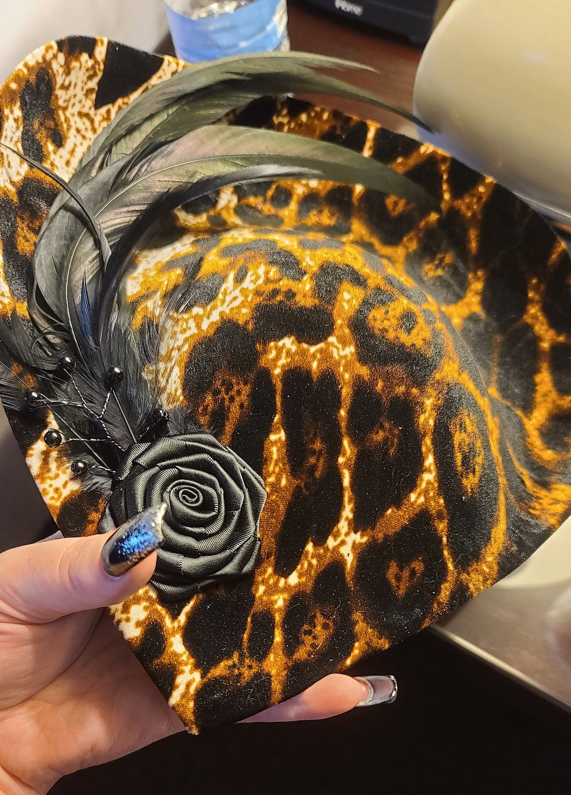 Velvet Leopard Print Formal Hat, Leopard Fascinator, Leopard Top Hat ...