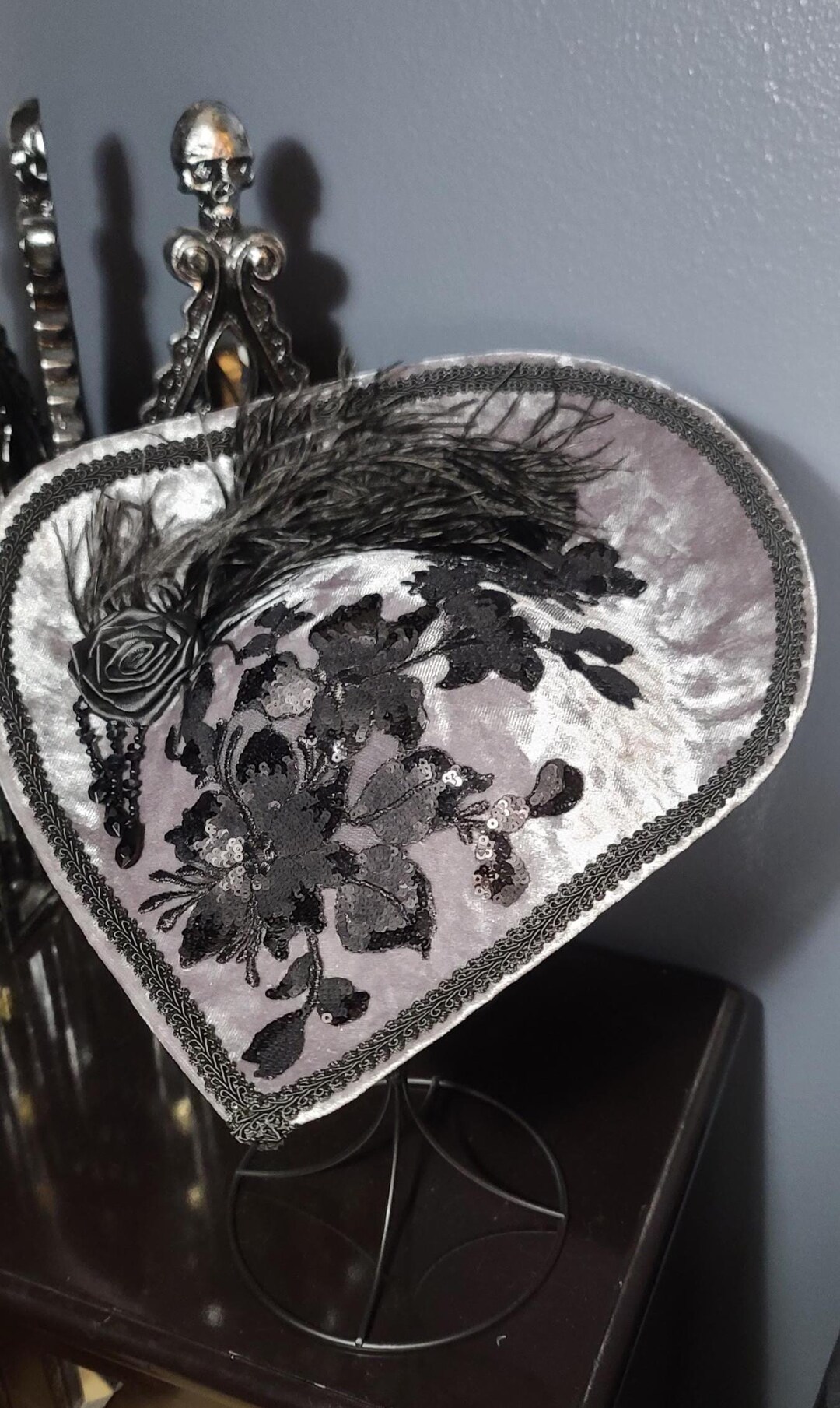 Silver Velvet Hat, Victorian Hat, Vampire Hat, Sequin Hat, Edwardian ...