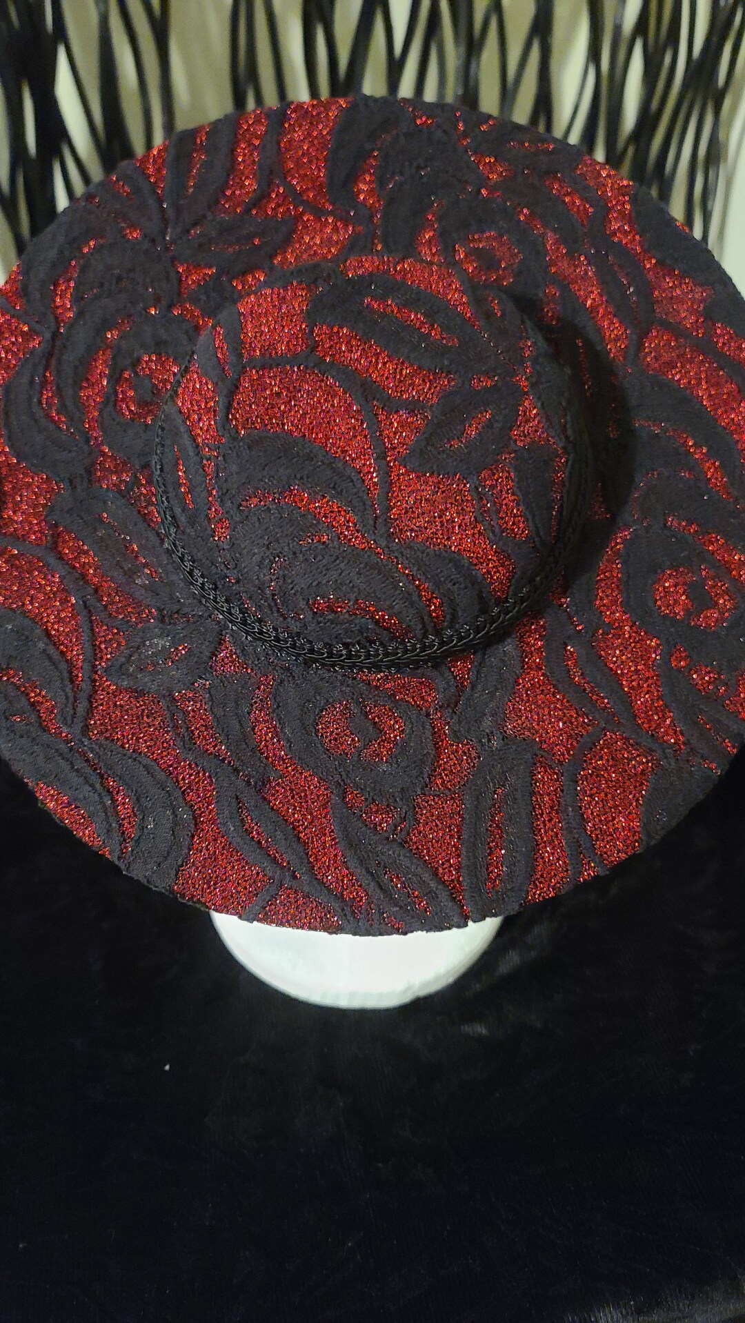 Sparkle Red Hat, Black Lace Hat, Glitter Hat, Saucer Hat, Kentucky ...