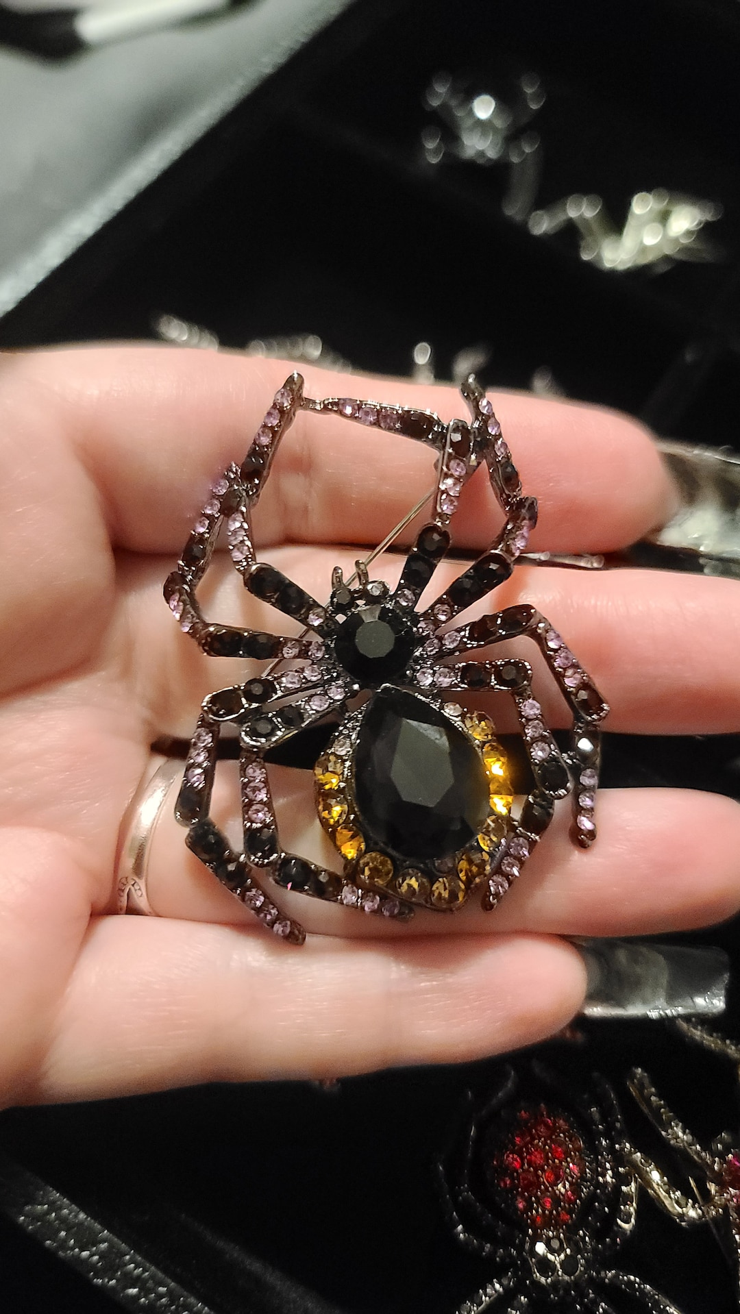 Spider Brooch, Spider Pin, Halloween Pin, Halloween Brooch, Rhinestone ...