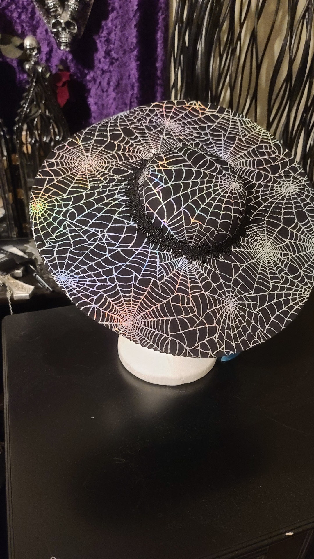 Extra Large Spiderweb Hat, Large Brim Hat, Gothic Hat, Halloween Hat ...