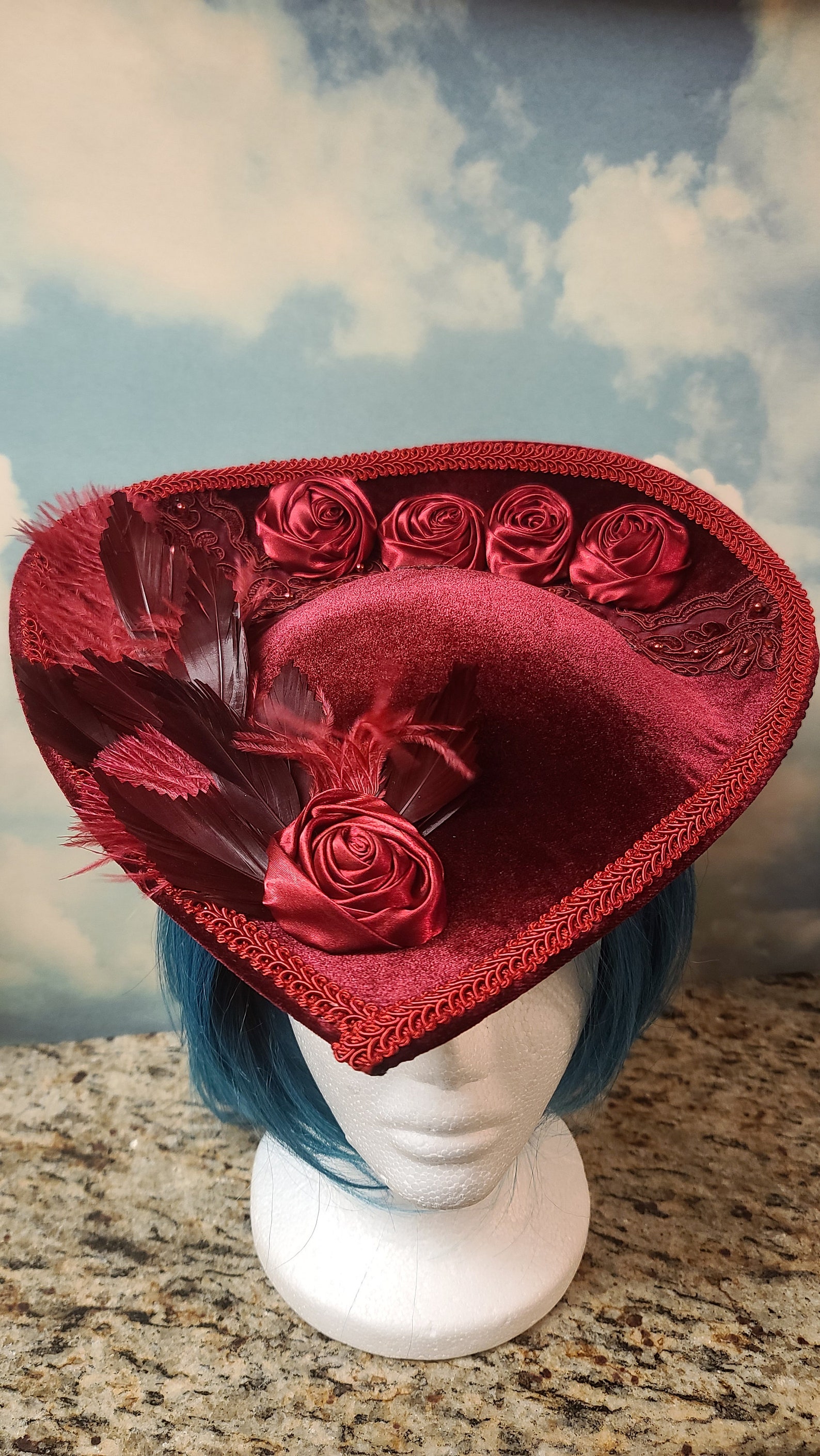 Burgandy Victorian Vampire Hat Edwardian Hat Red Feathered - Etsy