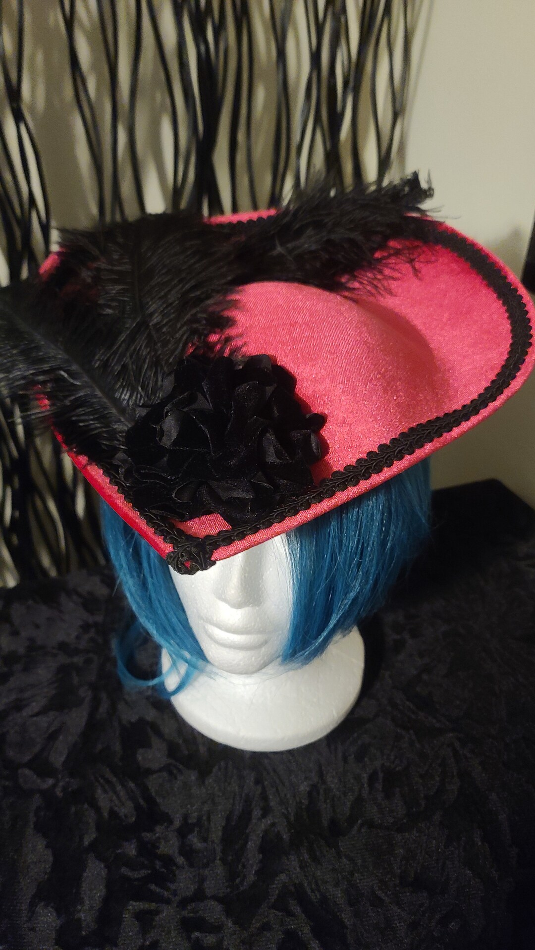 Pink Velvet Hat, Fascinator Hat, Mini Hat, Black Velvet Rose Hat, Hot ...