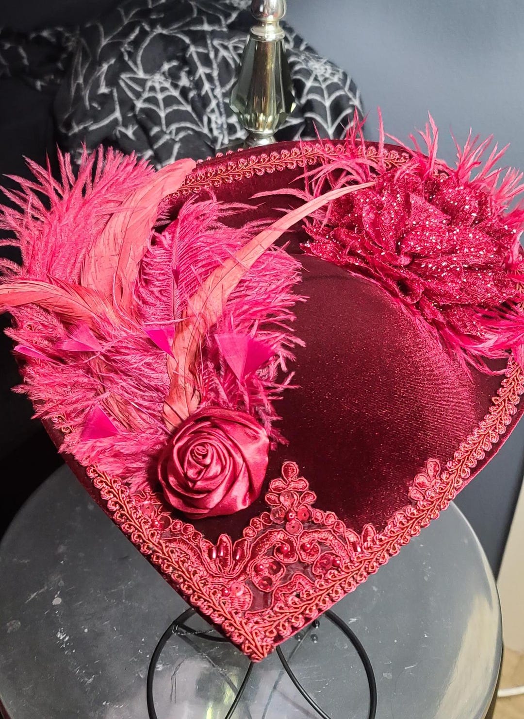 Burgandy Victorian Vampire Hat, Edwardian Hat, Red Feathered Hat ...