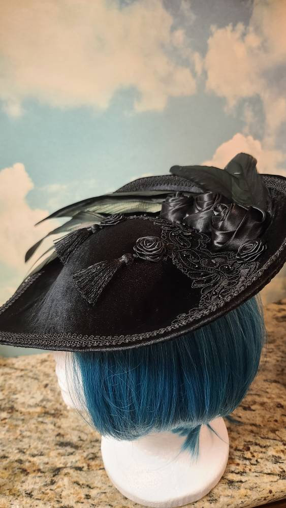 Black Velvet Formal Hat, Velvet Top Hat, Edwardian Hat, Victorian Hat ...