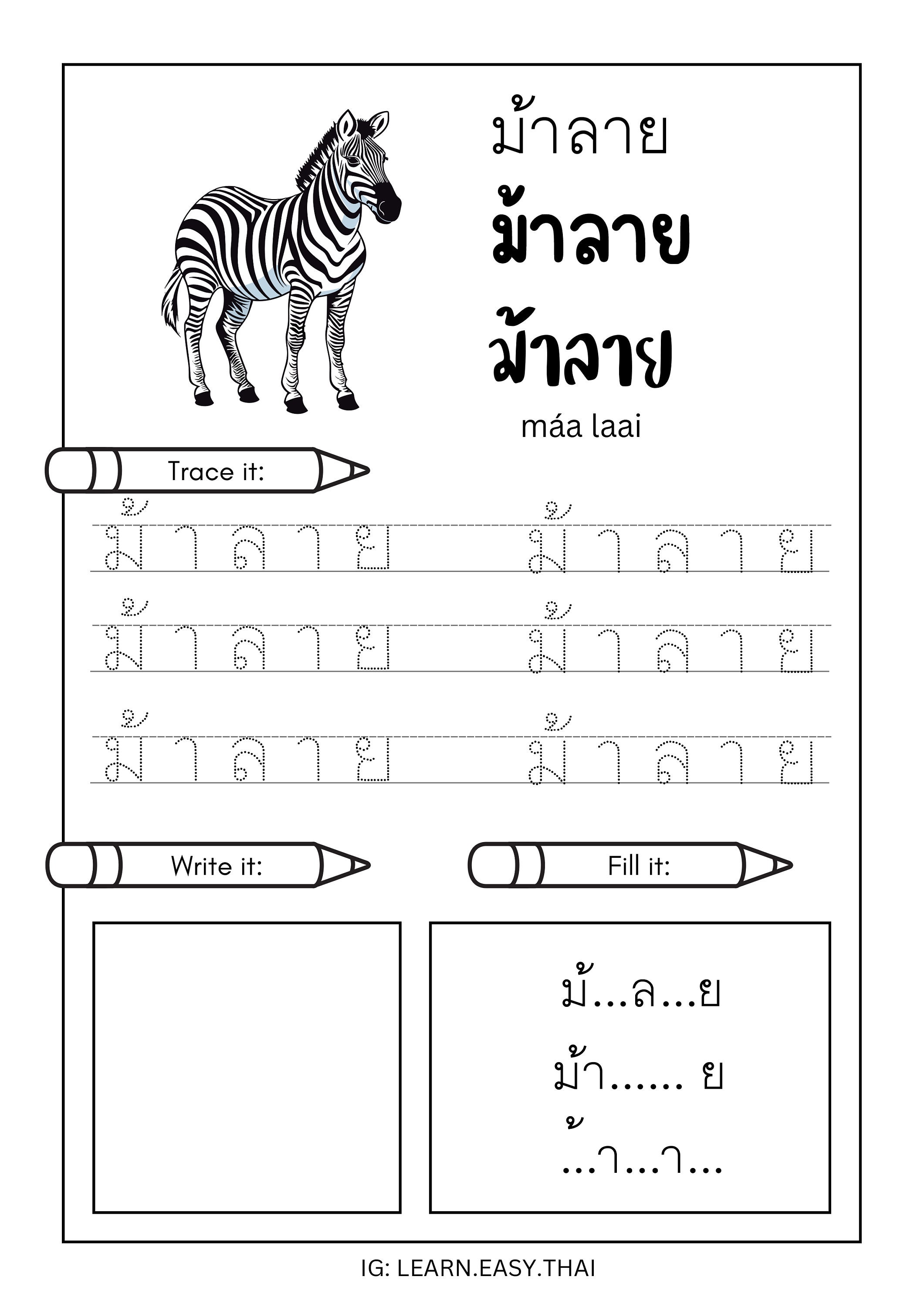 Printable Thai Sight Word Flashcards Thai Study,24 Animals Learning ...