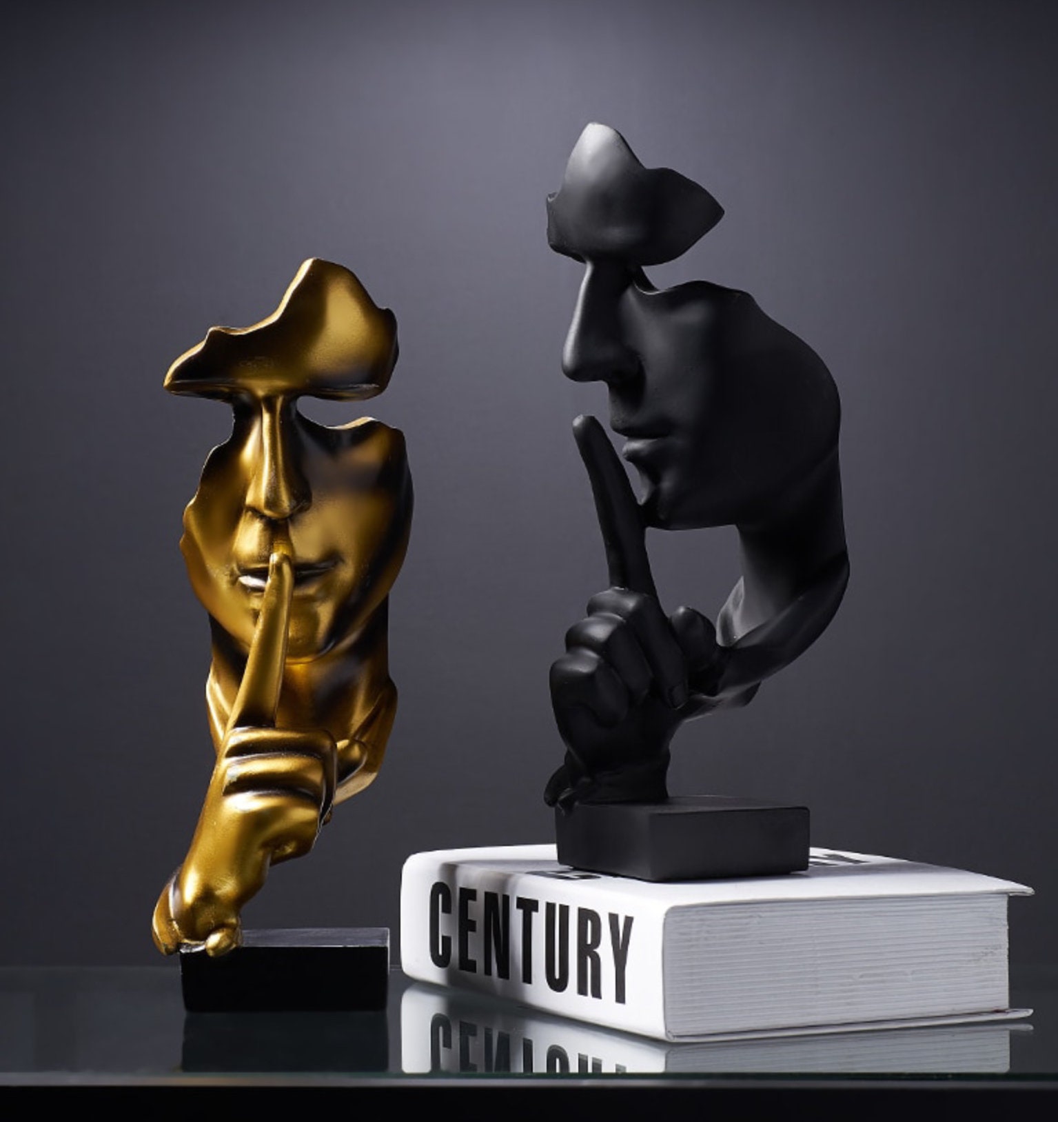 Contemporary Silence Statue Black Gold White Large - Etsy UK