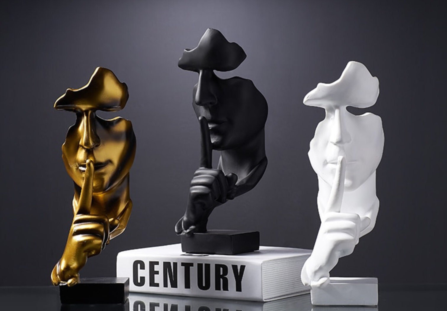 Contemporary Silence Statue Black Gold White Large - Etsy UK