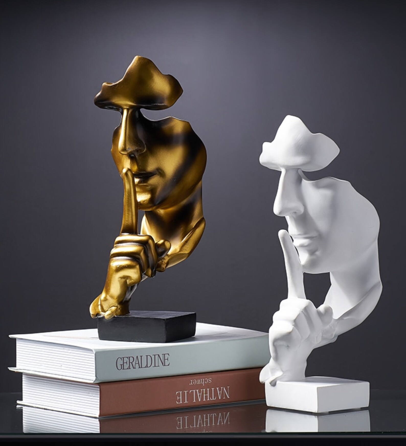 Contemporary Silence Statue Black Gold White Large - Etsy UK