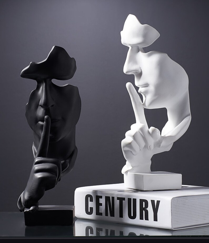 Contemporary Silence Statue Black Gold White Large - Etsy UK