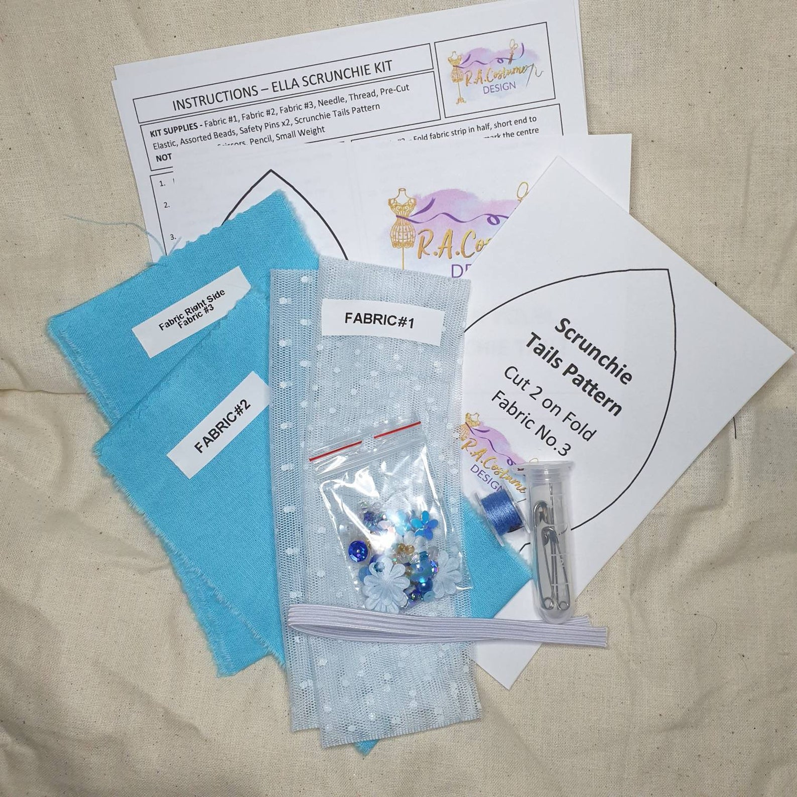 SCRUNCHIE KIT Blue Sparkly Scrunchie Kit Medium Size, DIY, Do It ...