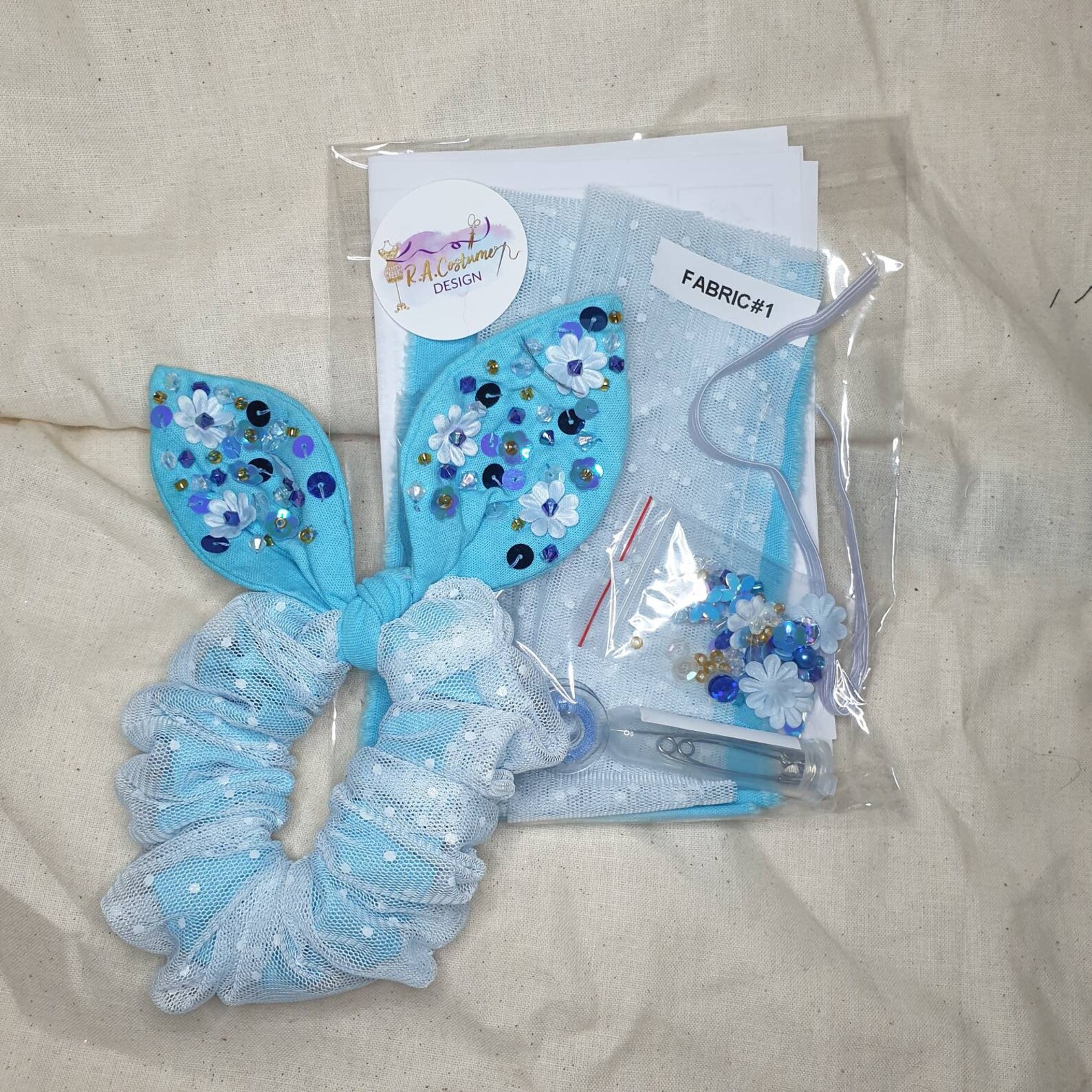 SCRUNCHIE KIT Blue Sparkly Scrunchie Kit Medium Size DIY | Etsy