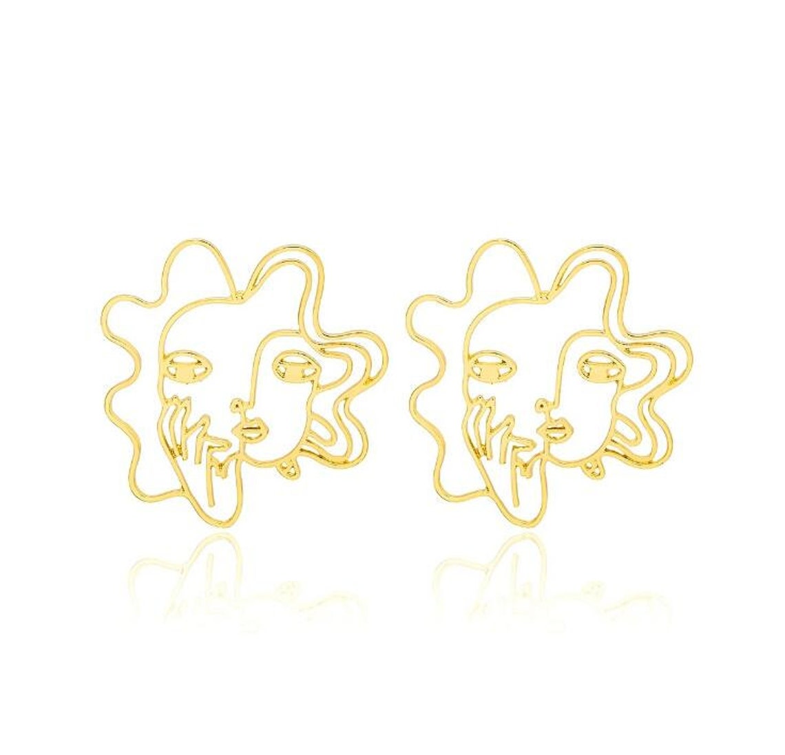 Abstract Face Stud Earrings Single Line Drawing Earrings | Etsy