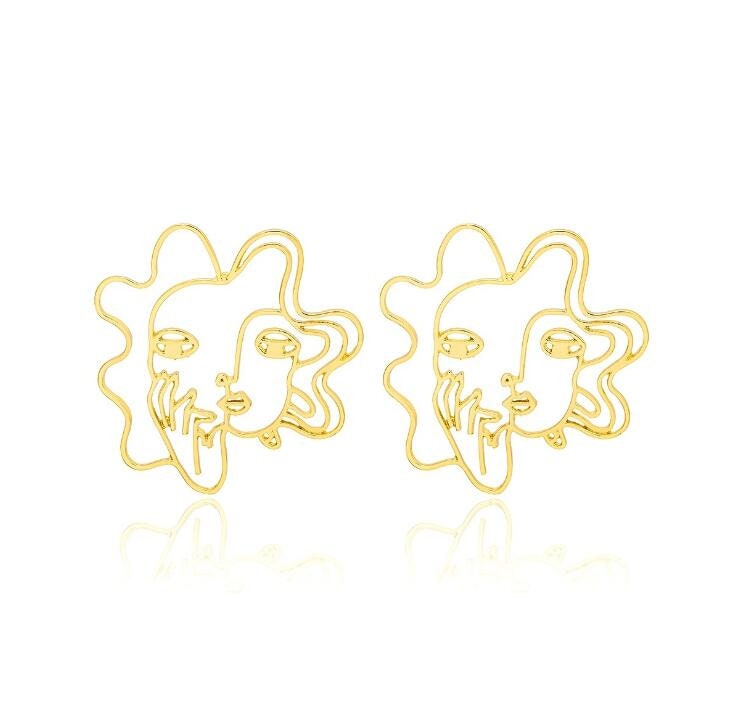 Abstract Face Stud Earrings Single Line Drawing Earrings | Etsy