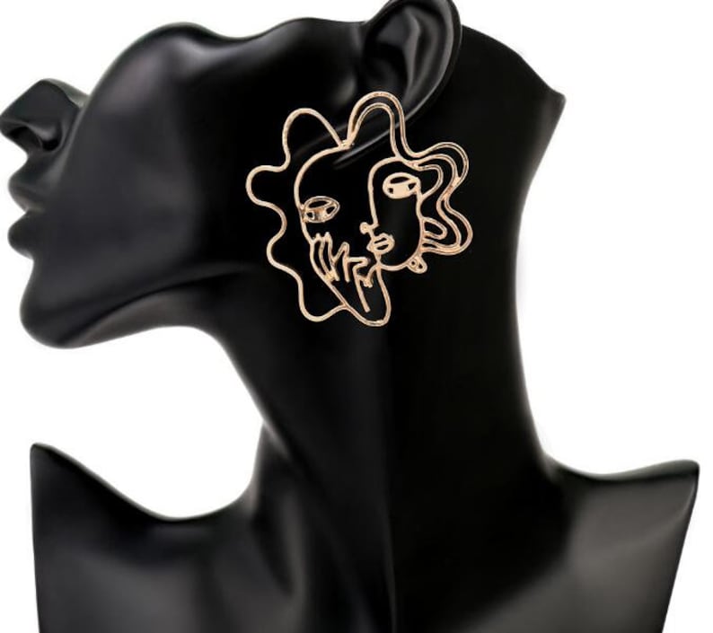 Abstract Face Stud Earrings Single Line Drawing Earrings | Etsy