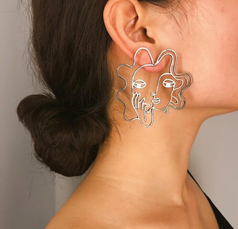 Abstract Face Stud Earrings Single Line Drawing Earrings - Etsy