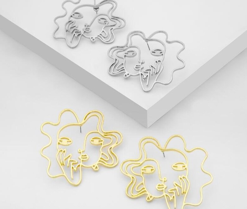 Abstract Face Stud Earrings Single Line Drawing Earrings - Etsy