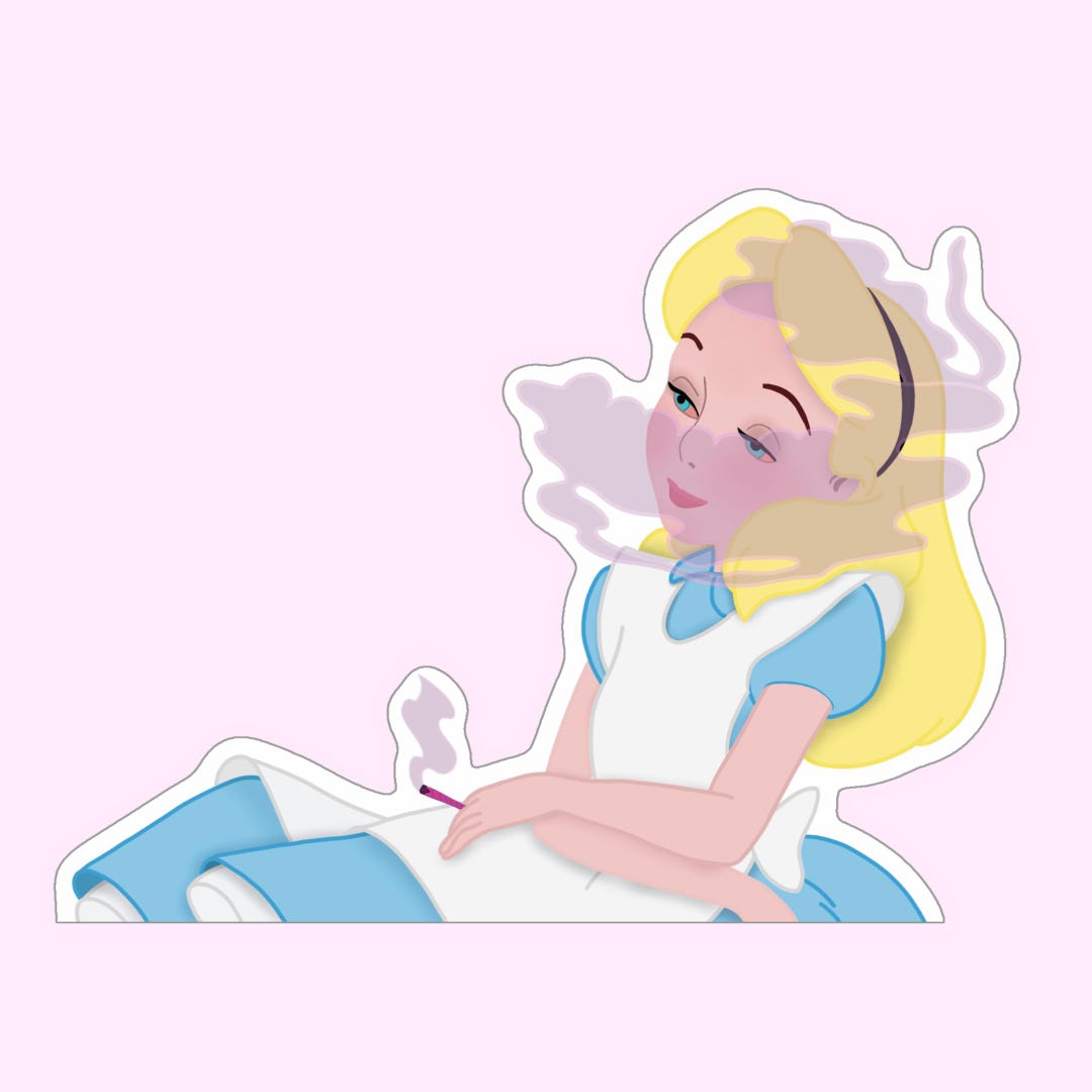 Baked Alice Sticker - Stoner Cartoon Sticker - Alice in Wonderland ...
