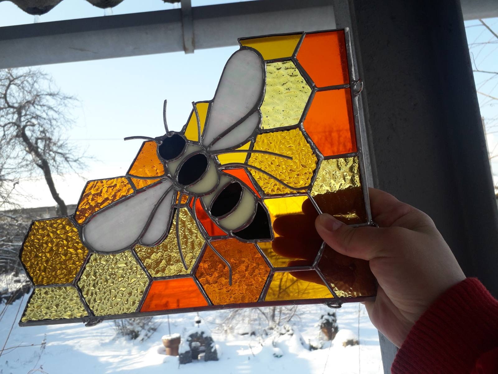 Honeycomb Glass Bee Bee Corner Stained Glass Hanging - Etsy