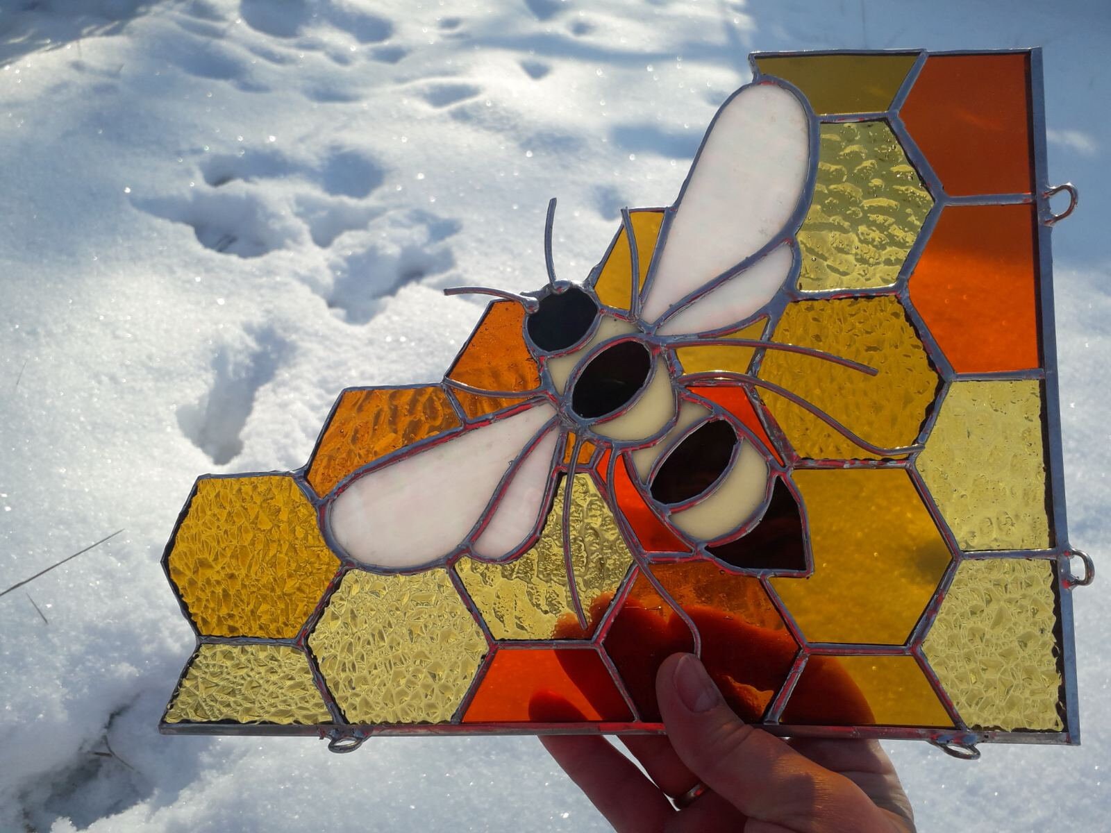 Honeycomb Glass Bee Bee Corner Stained Glass Hanging - Etsy