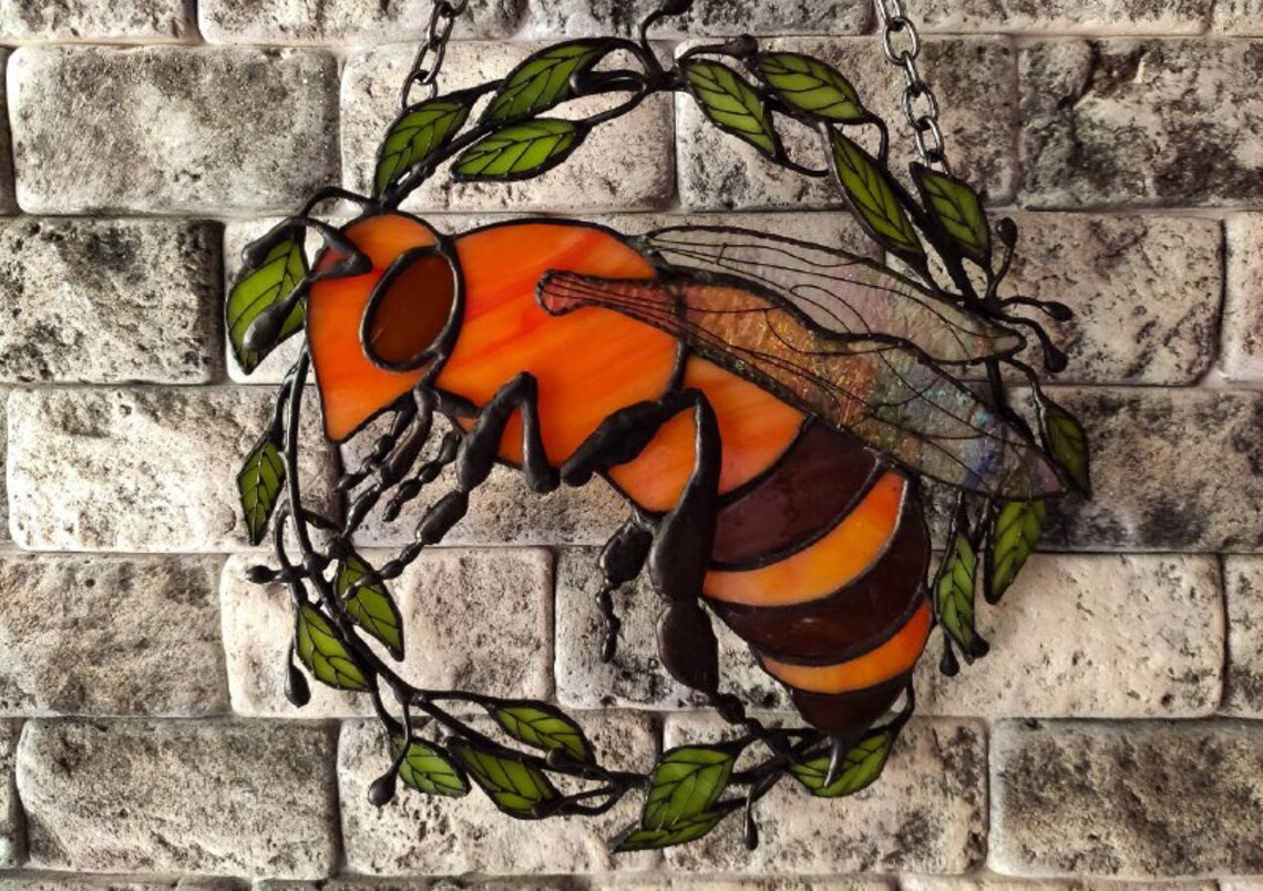 Garden Decorglass Beebeehanging Glasshome Decor Stained - Etsy