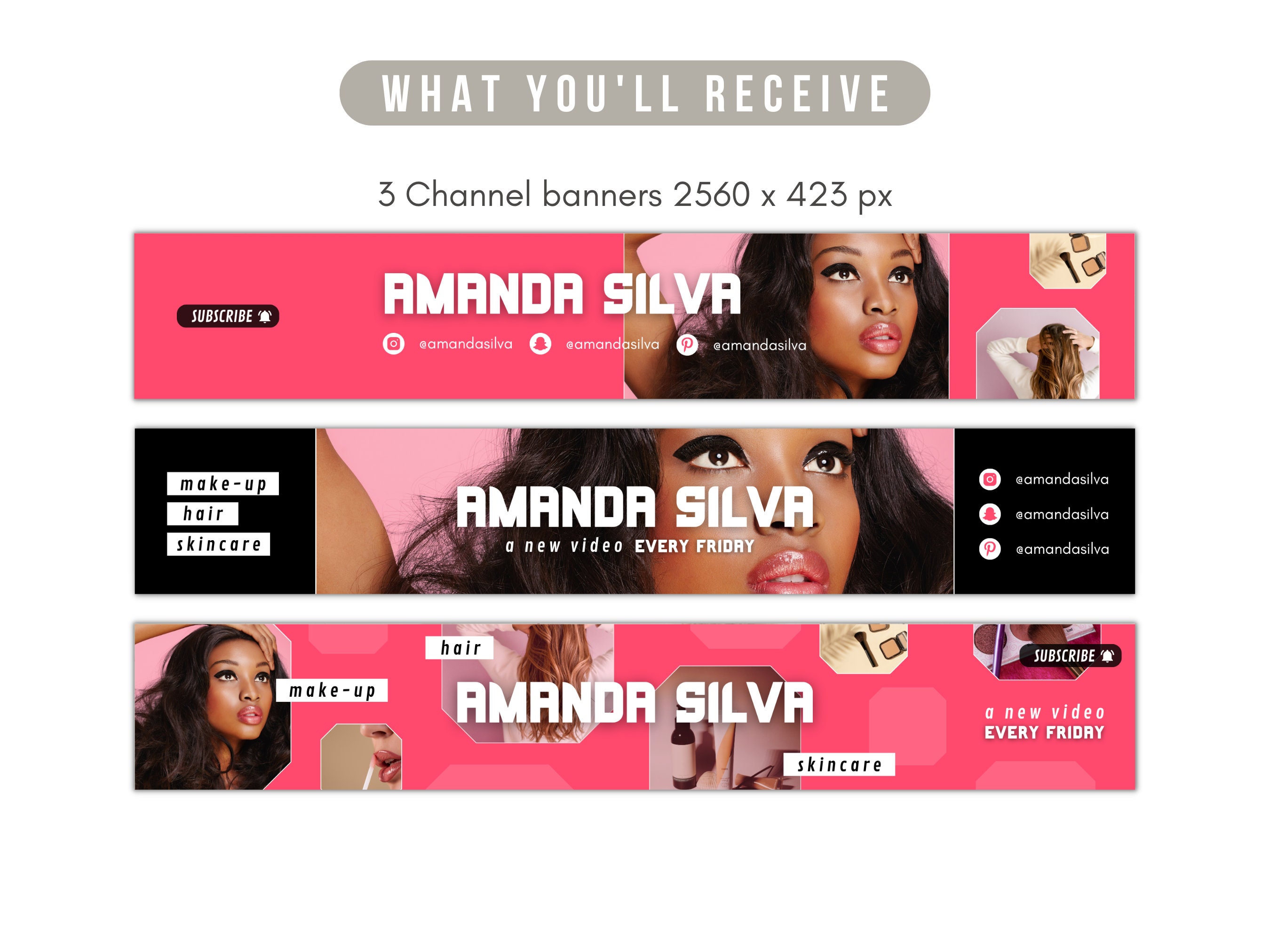 Youtube Banner Pink, Youtube Channel Banner, Youtube Branding Template ...
