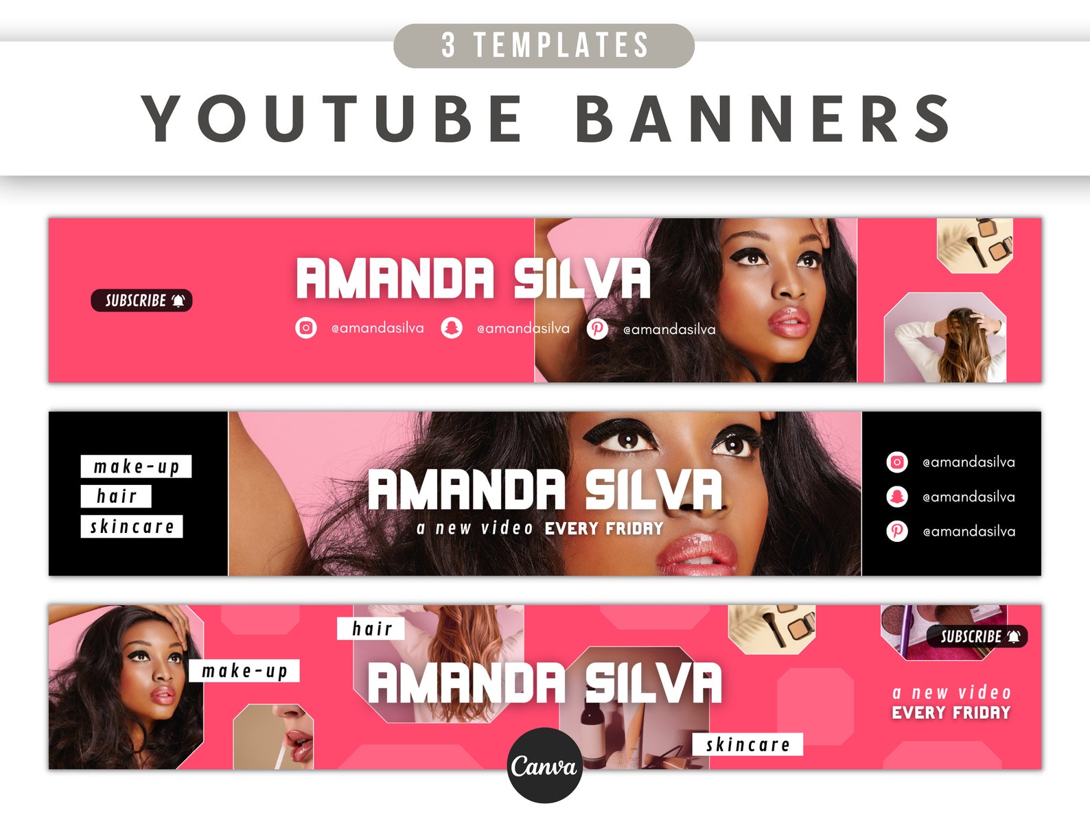 Youtube Banner Pink, Youtube Channel Banner, Youtube Branding Template ...