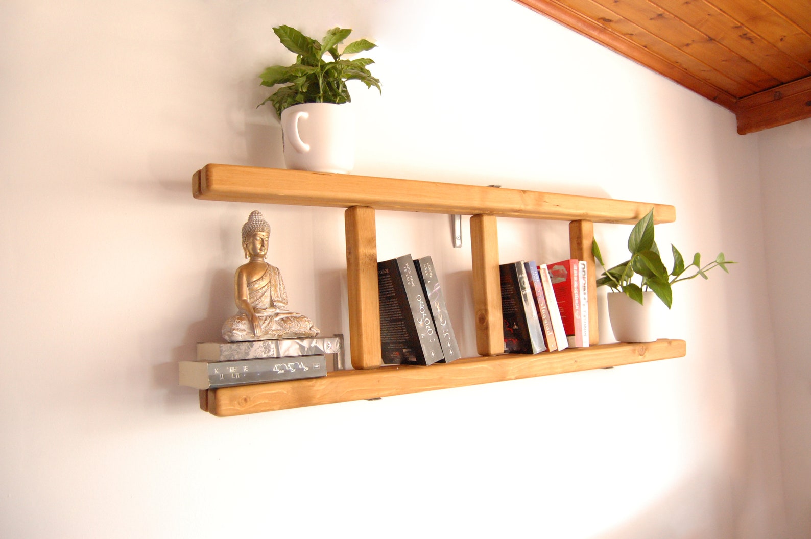 Handmade Wooden Ladder Self/wooden Shelf/ Wall-mounted Horizontal ...
