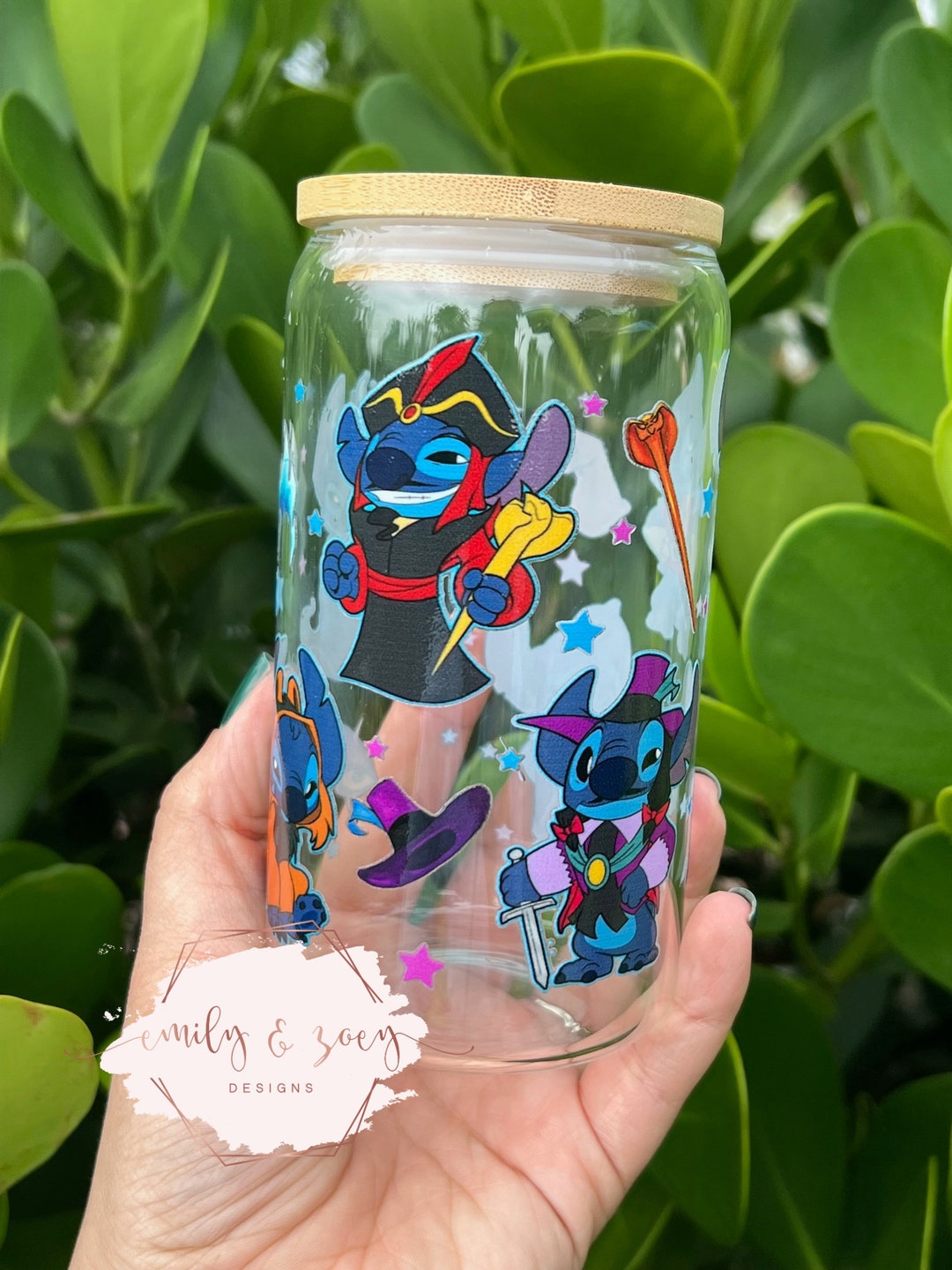 Villain Stitch Glass Can | Custom Glass Can | Halloween Glass Can ...